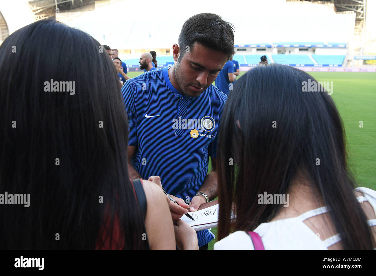 Brazilian professional football player Eder of Inter Milan poses signs ...
