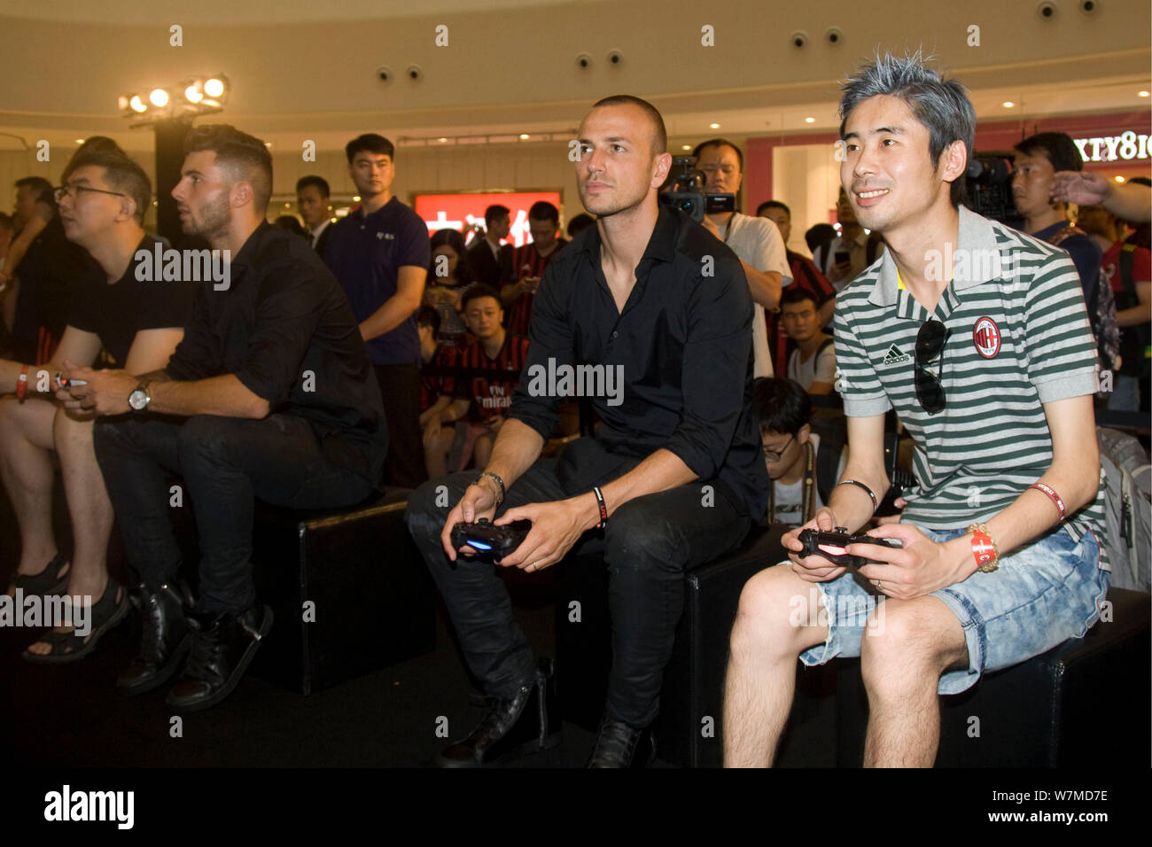Italian football player Luca Antonelli of AC Milan, second right, plays ...