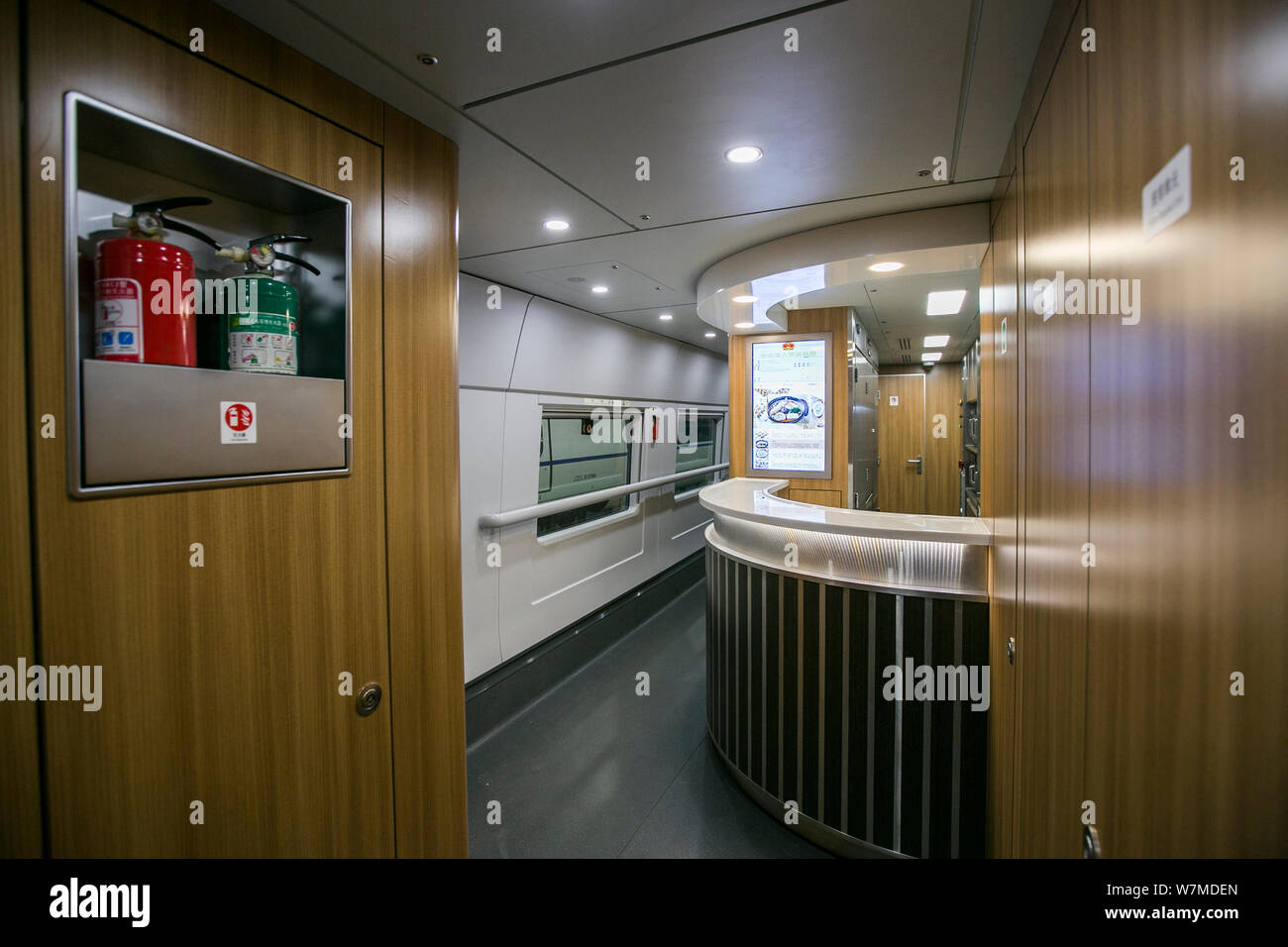 Inside view of a CRH5G (China Railway High-speed) bullet train on the ...