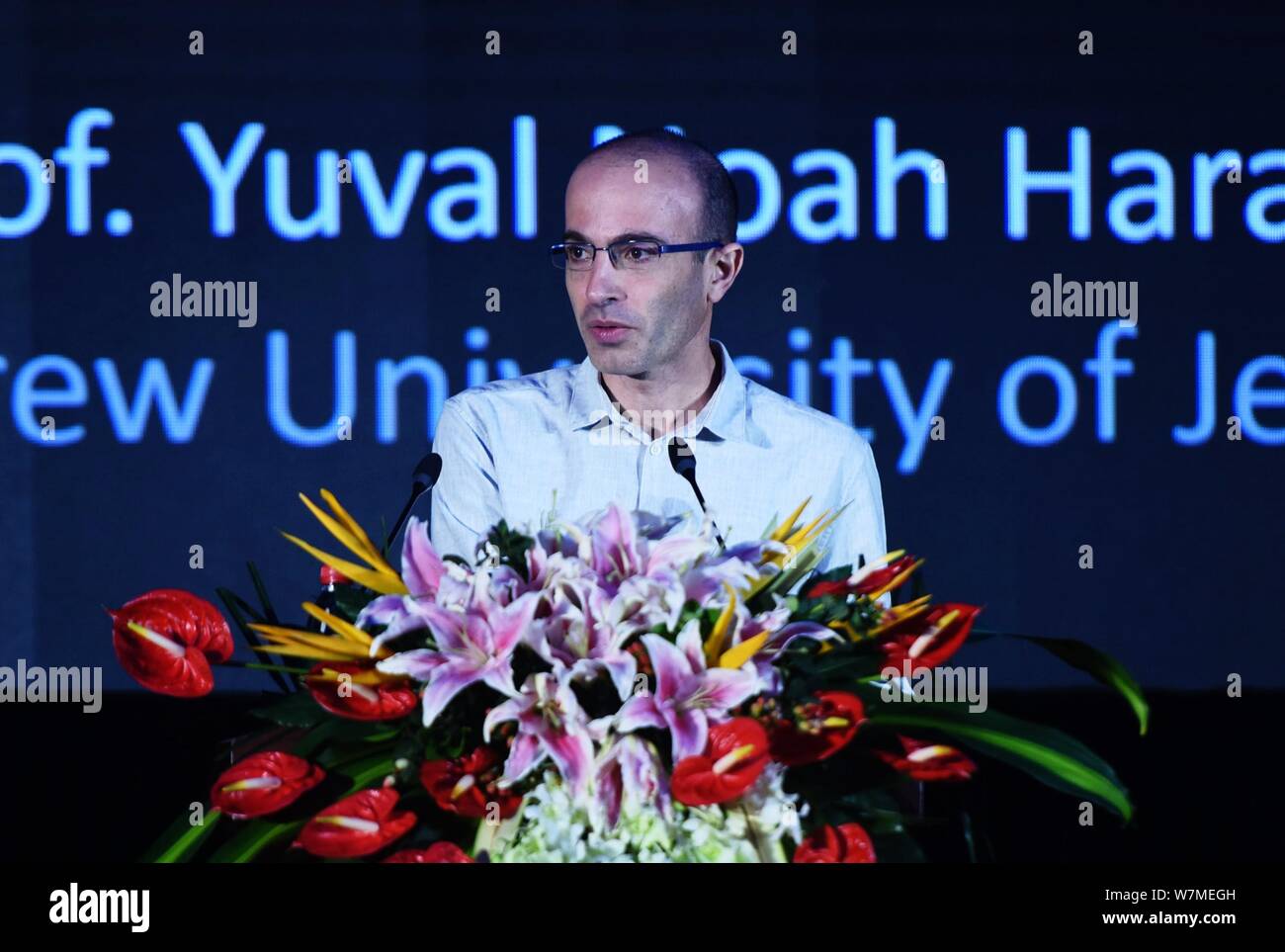 Israeli historian and author Yuval Noah Harari delivers a speech during ...