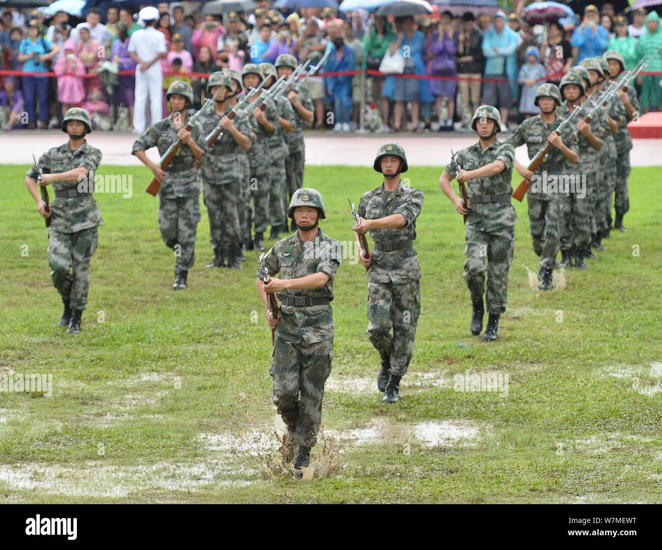 Soldiers of PLA (Peoples Liberation Army) Hong Kong Garrison preform ...
