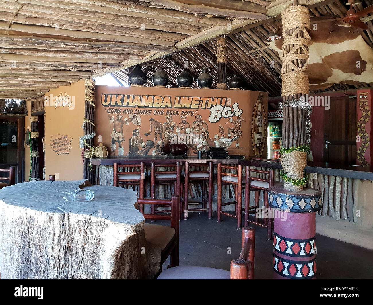 Bar area at Shakaland Zulu Cultural Village, Eshowe, Kwazulu Natal ...