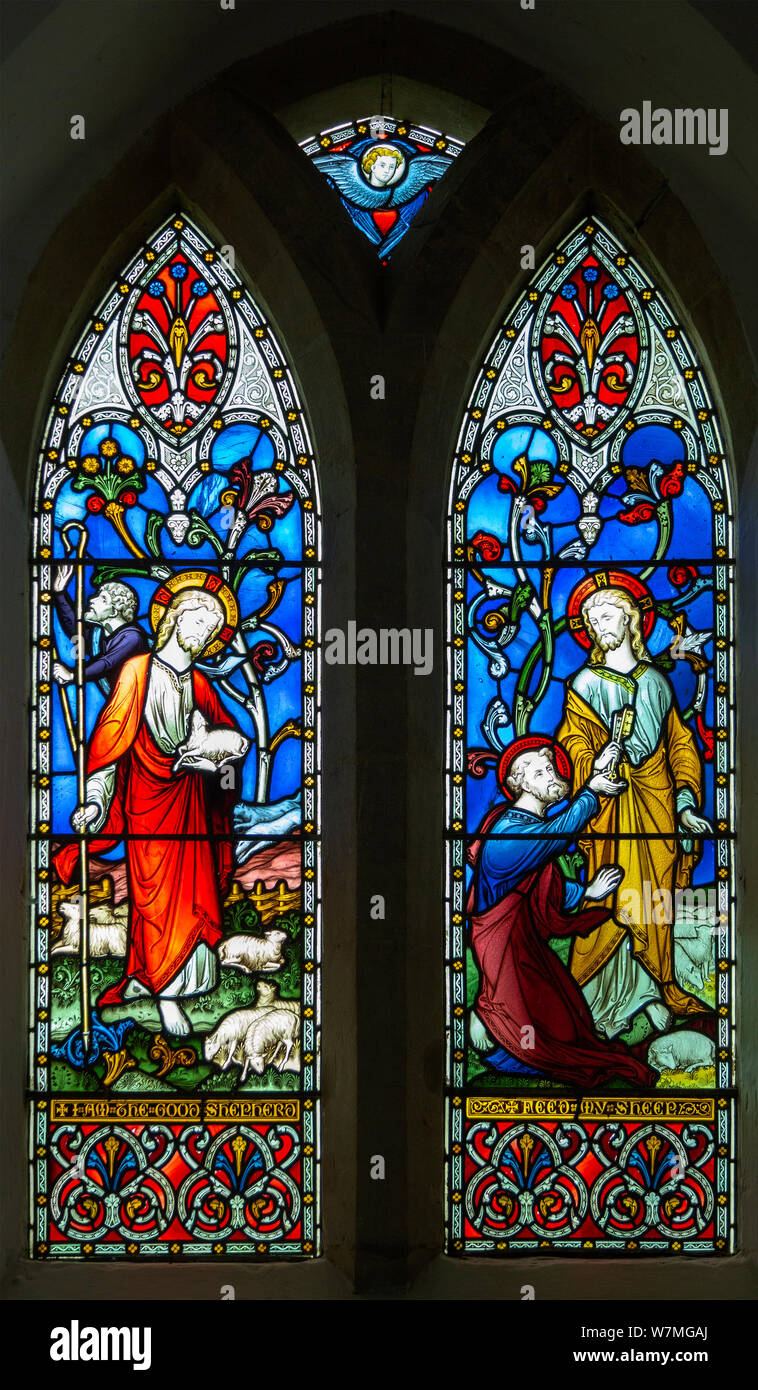 Stained glass window c 1871 Good Shepherd and Feed by Sheep, Thorpe ...