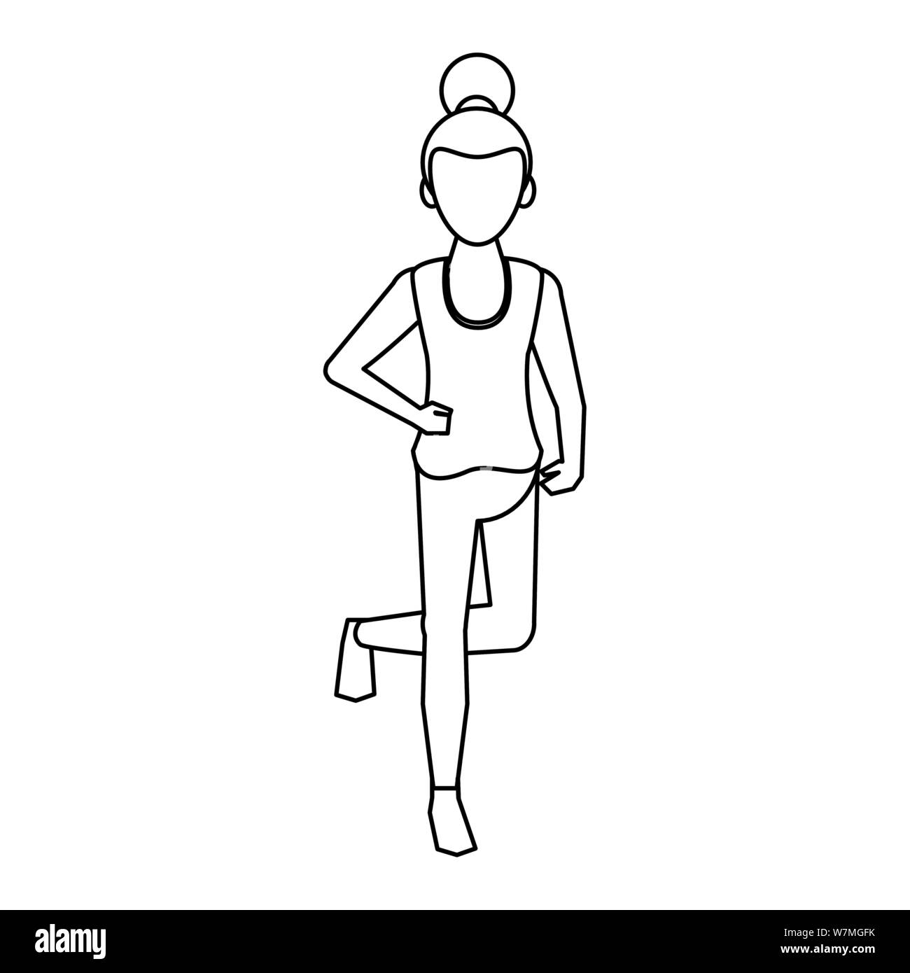 fitness sport lifestyle workout cartoon in black and white Stock Vector ...