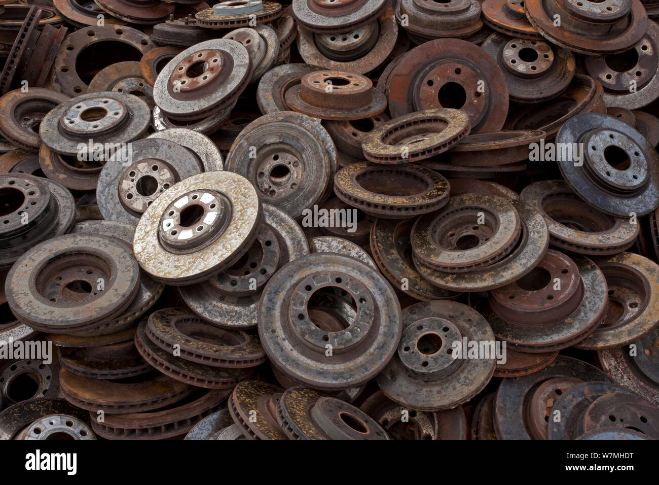 Close up of large pile of old disc brakes, Recycling Center, Ithaca ...