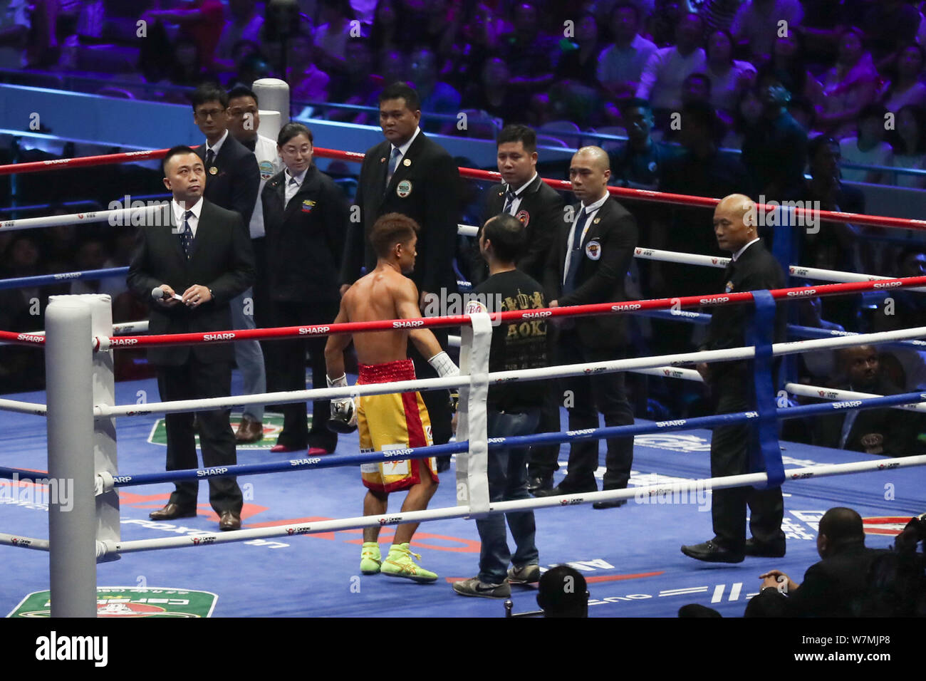 Japanese boxer Sho Kimura, center, is pictured during the 2017 WBO ...