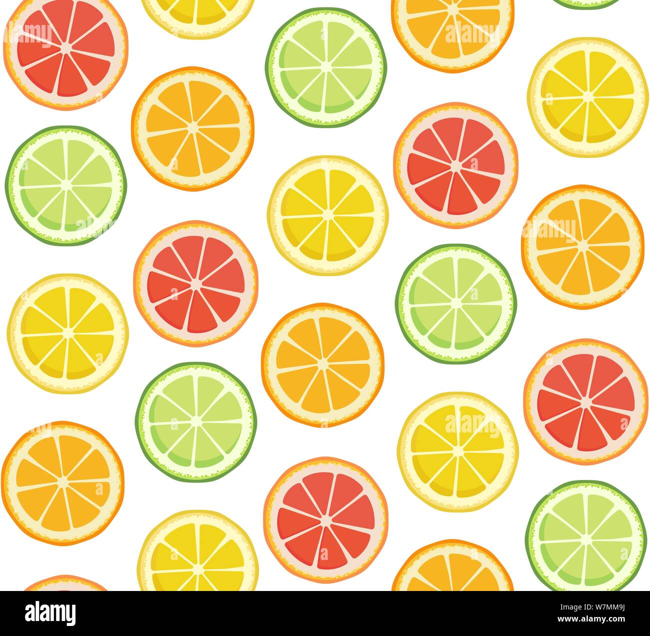 Positive bright summer fruit background in green yellow red orange colors. Vector seamless ...