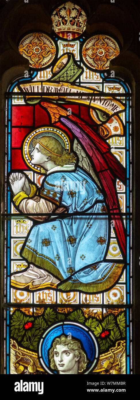 Stained glass window c 1881 detail of angel Wenhaston church, Suffolk ...
