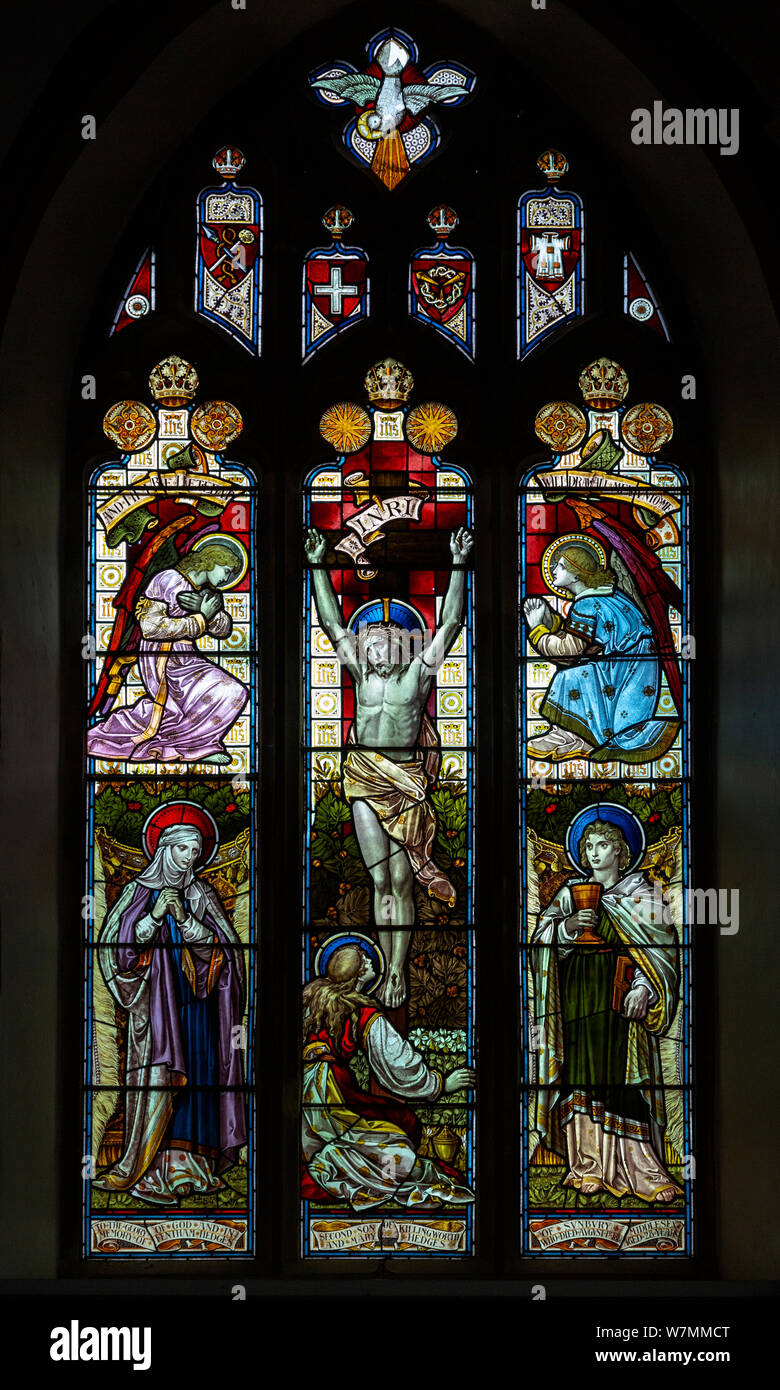 Stained glass window c 1881 Crucifixion with Saint Mary and Saint Peter ...
