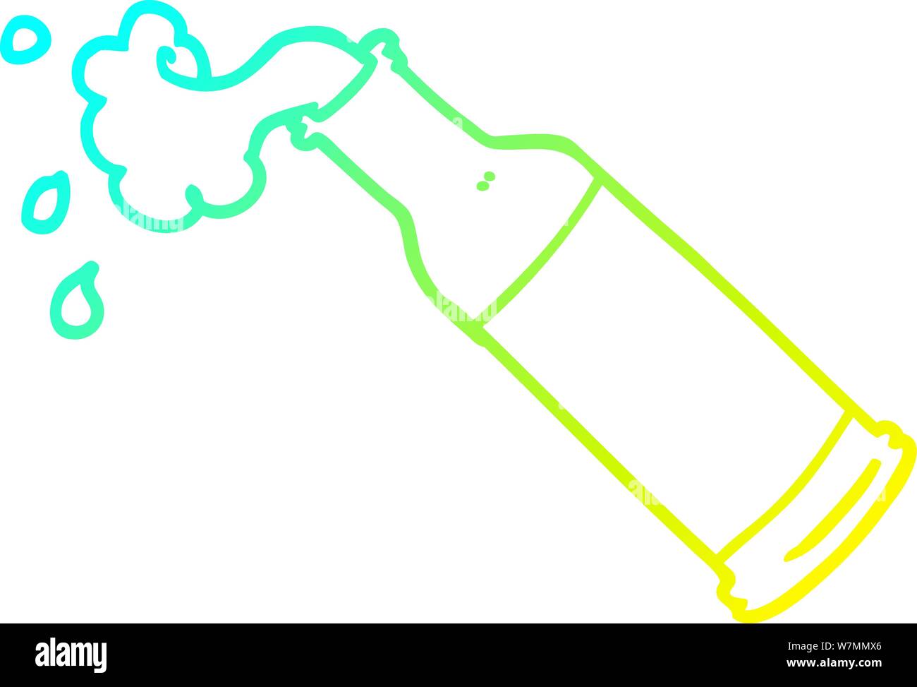 cold gradient line drawing of a cartoon foaming beer bottle Stock ...
