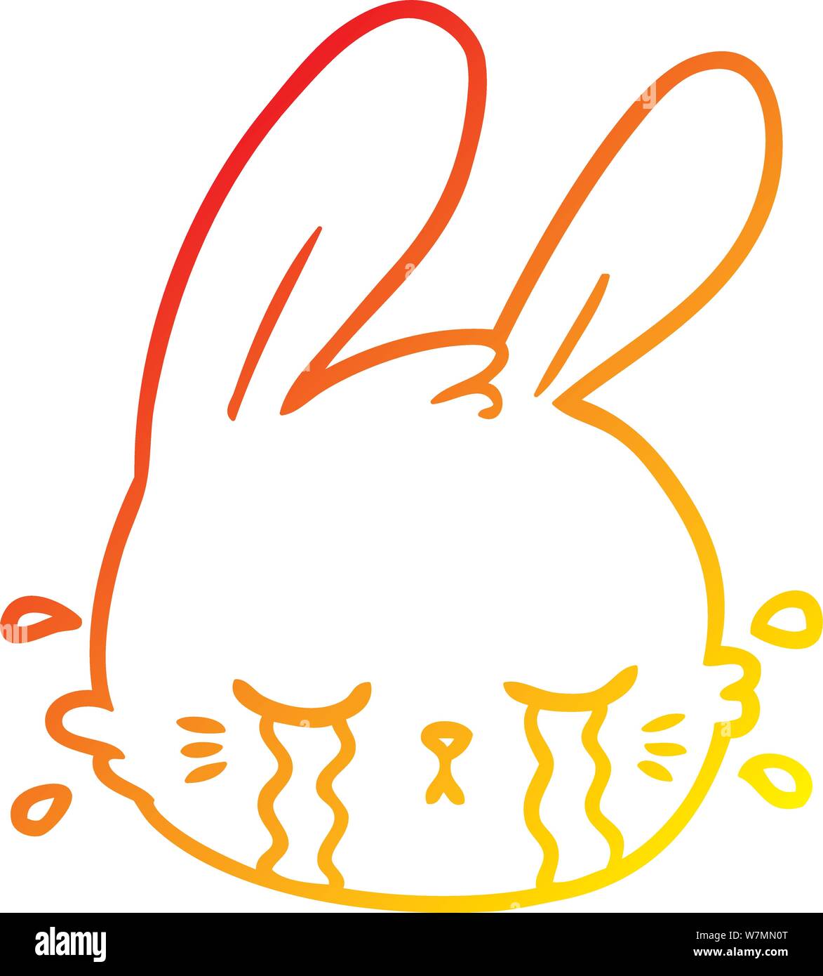 warm gradient line drawing of a cartoon rabbit face crying Stock Vector ...