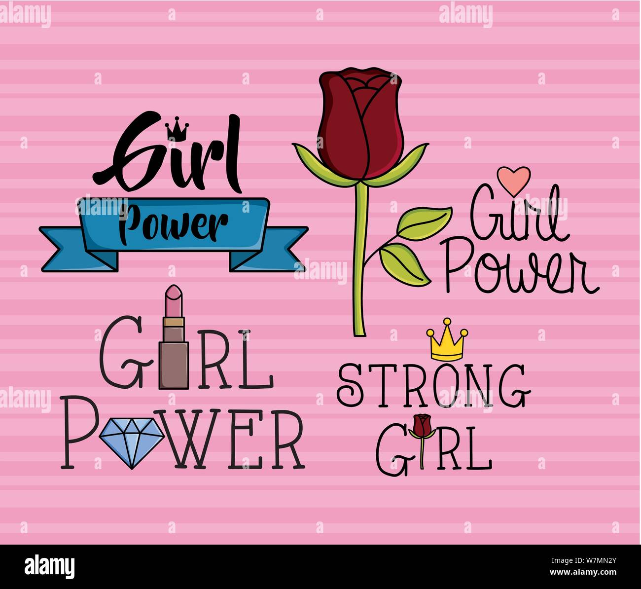 power girl stickers pop art style vector illustration design Stock ...