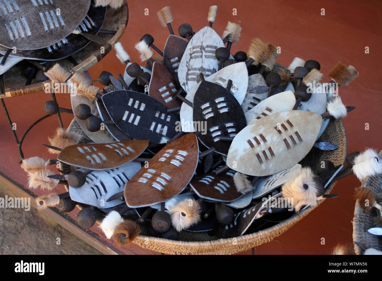 Traditional Zulu shield sold as souvenirs on display at Lesedi Cultural ...