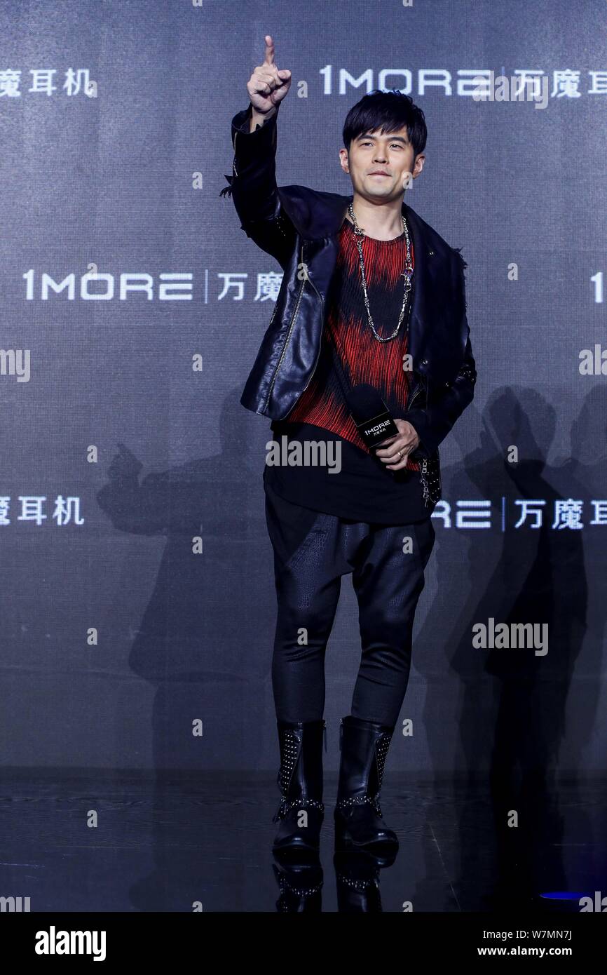 Taiwanese singer Jay Chou attends a launch event for new products of Chinese headphone brand ...