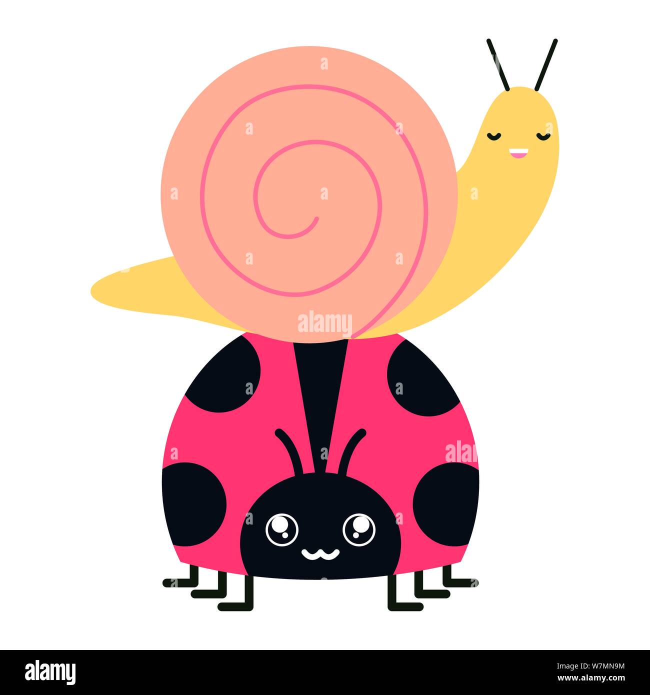 cute ladybug and snail kawaii characters vector illustration design ...
