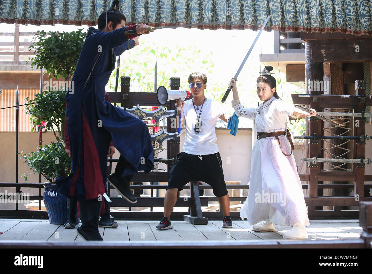 Chinese actress Jing Tian, right, and Taiwanese actor Chen Bolin, left ...