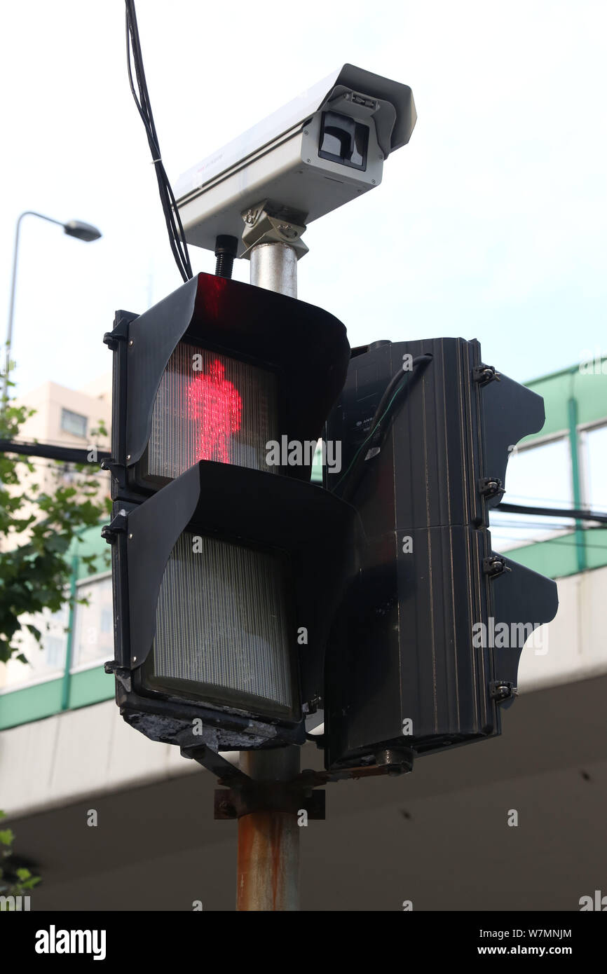 View of a trial electronic police device to catch jaywalkers on camera ...