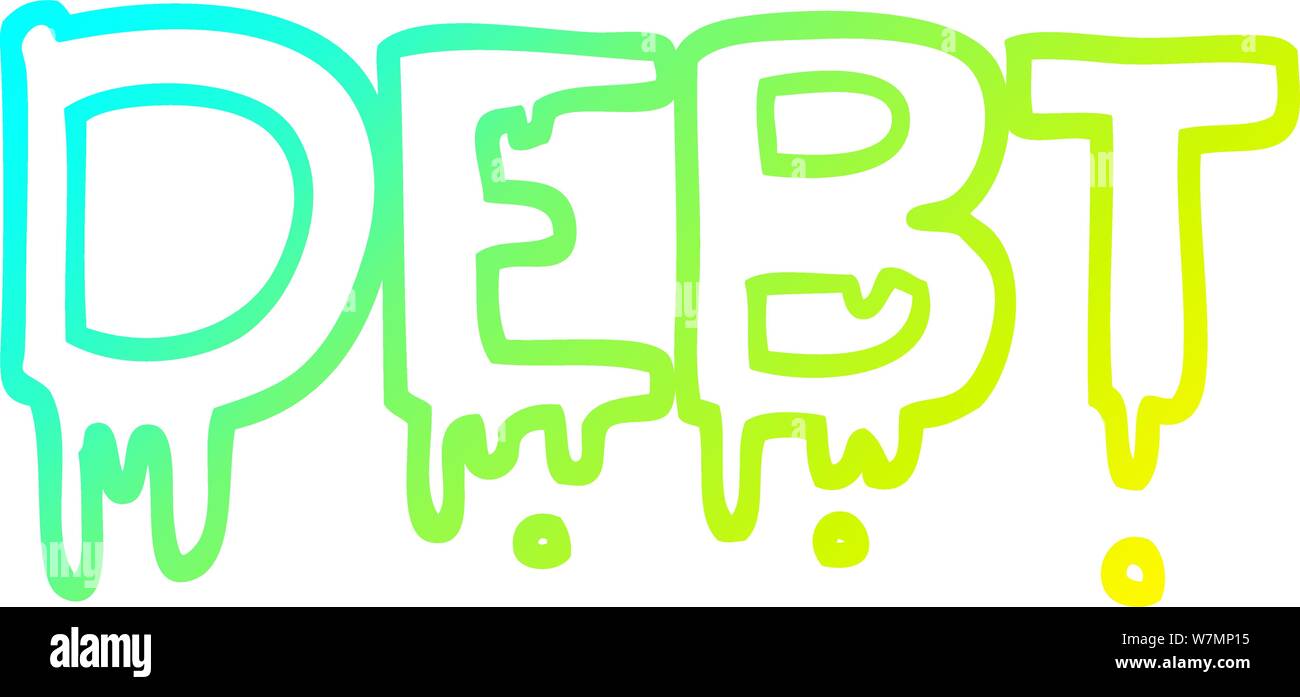 cold gradient line drawing of a cartoon debt sign Stock Vector Image ...