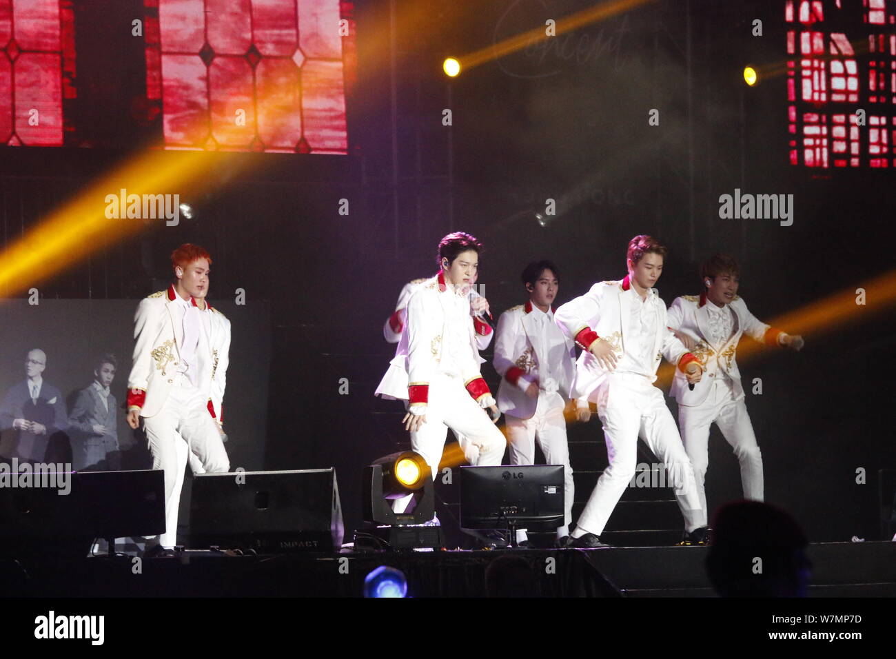 Members of South Korean boy group BTOB perform during their concert in ...