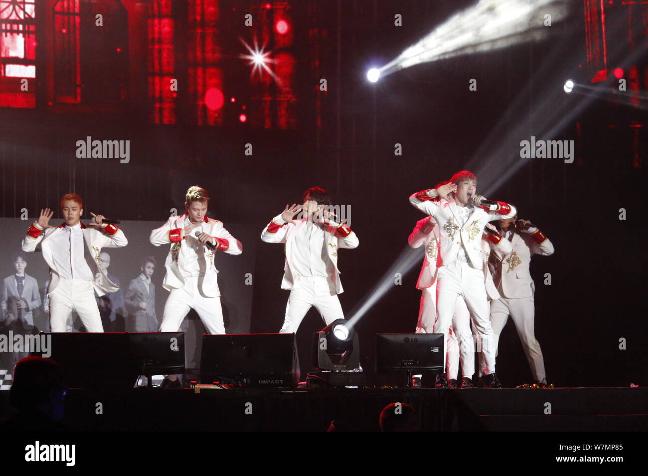 Members of South Korean boy group BTOB perform during their concert in ...