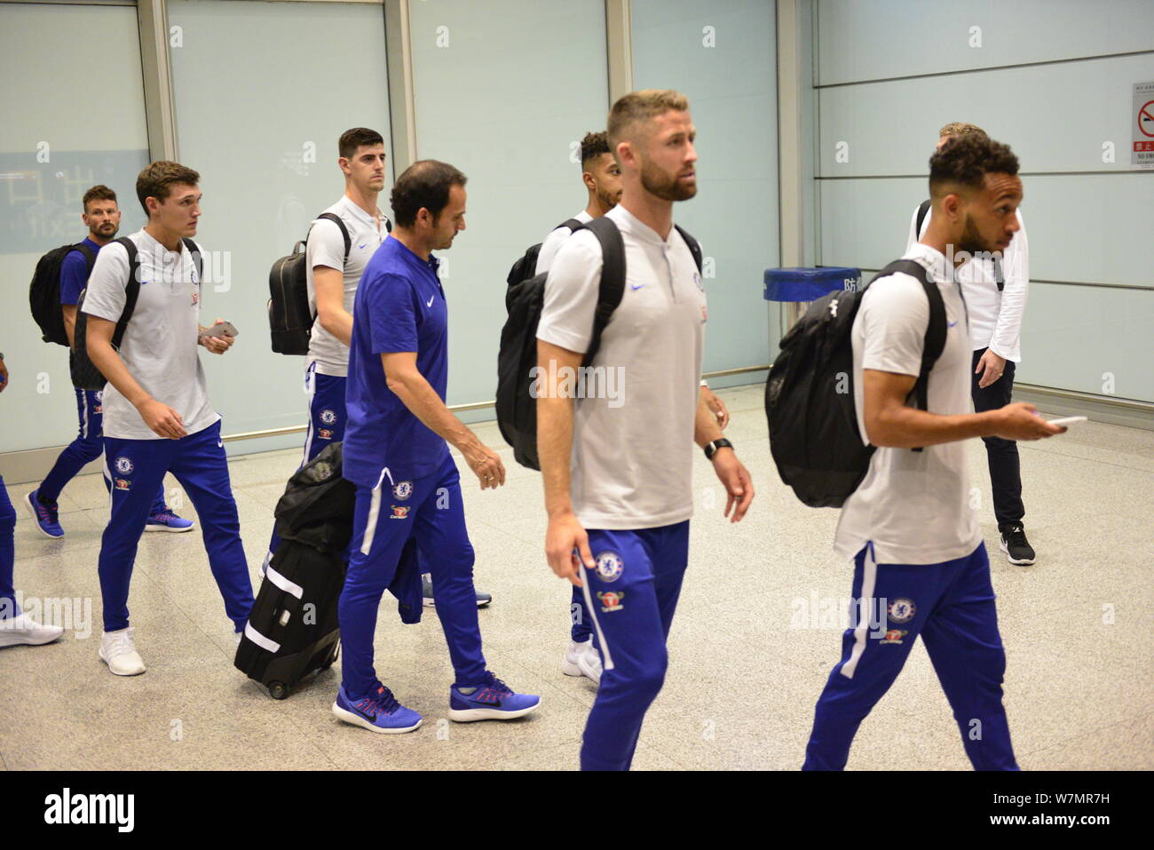 Players and coaching staff of Chelsea F.C. are pictured after arriving ...