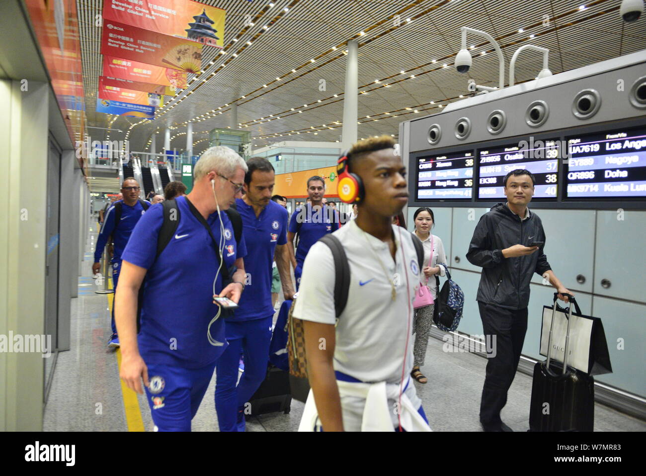 Players and coaching staff of Chelsea F.C. are pictured after arriving ...