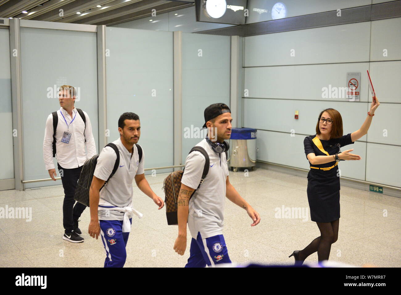 Players and coaching staff of Chelsea F.C. are pictured after arriving ...