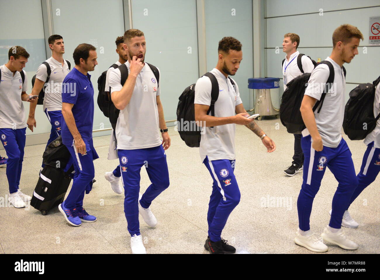 Players and coaching staff of Chelsea F.C. are pictured after arriving ...
