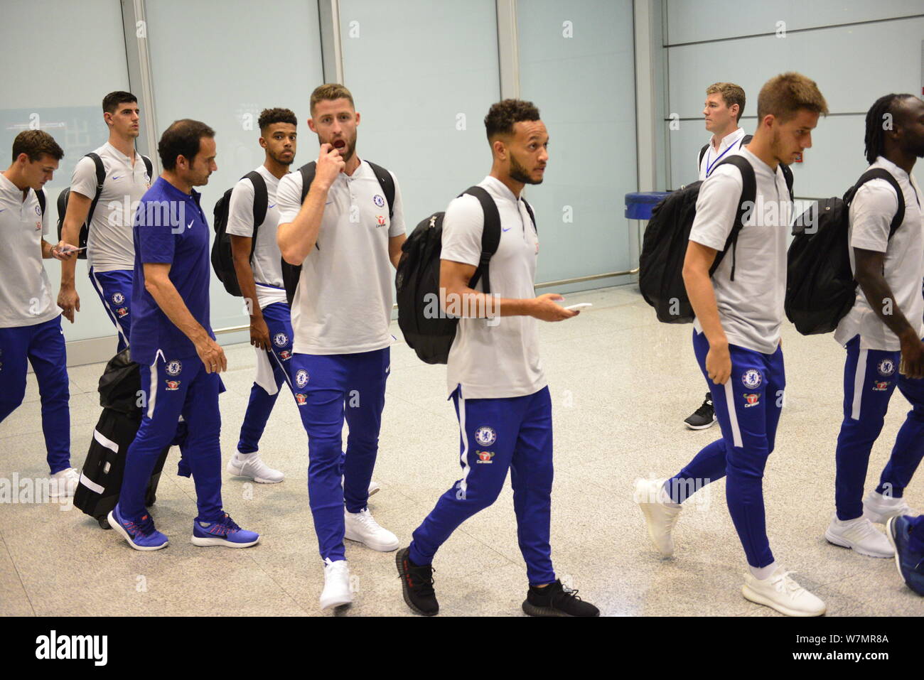 Players and coaching staff of Chelsea F.C. are pictured after arriving ...