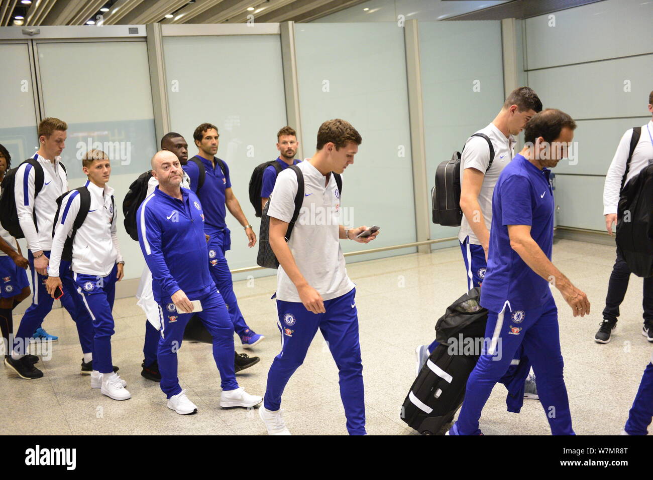 Players and coaching staff of Chelsea F.C. are pictured after arriving ...