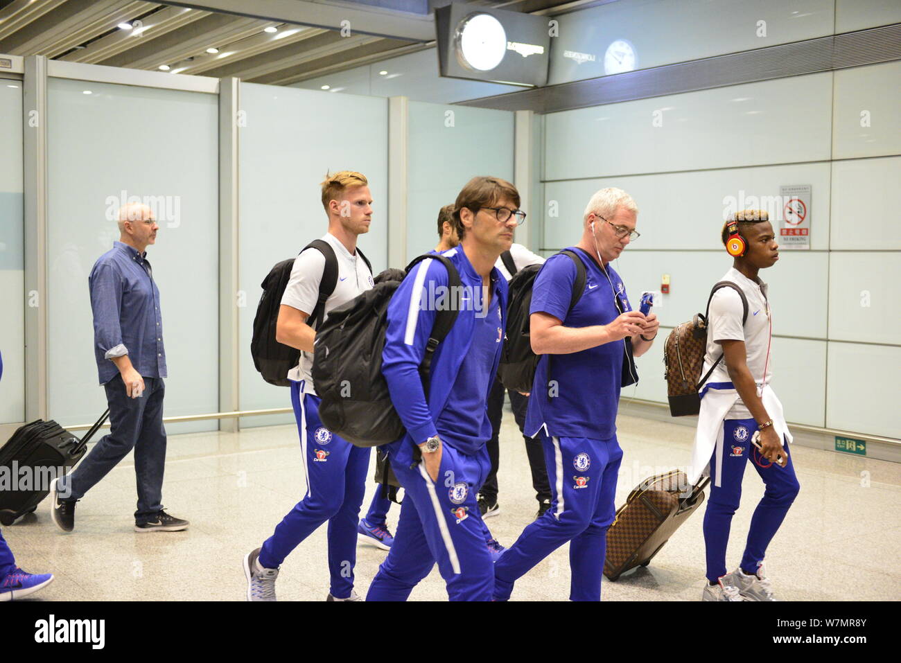 Players and coaching staff of Chelsea F.C. are pictured after arriving ...