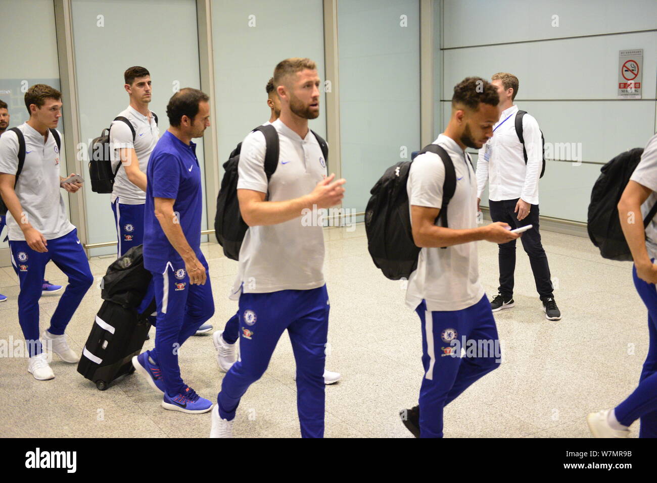 Players and coaching staff of Chelsea F.C. are pictured after arriving ...