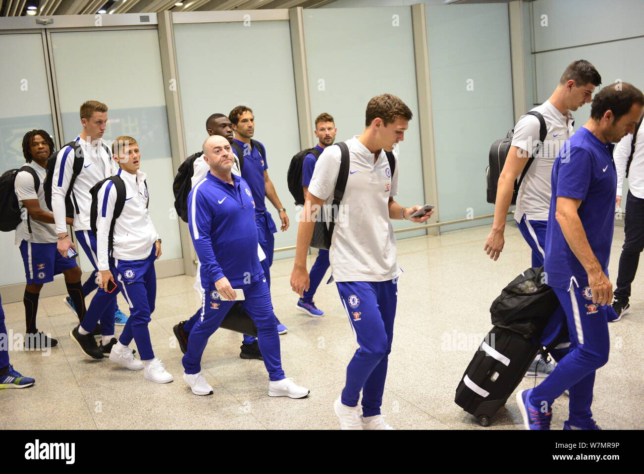 Players and coaching staff of Chelsea F.C. are pictured after arriving ...