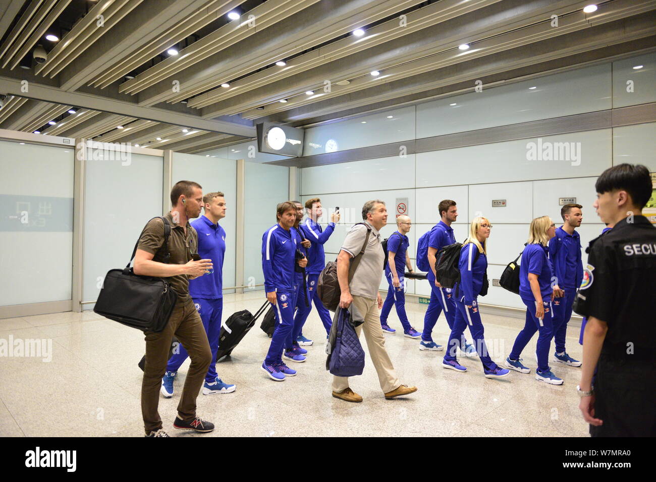Players and coaching staff of Chelsea F.C. are pictured after arriving ...