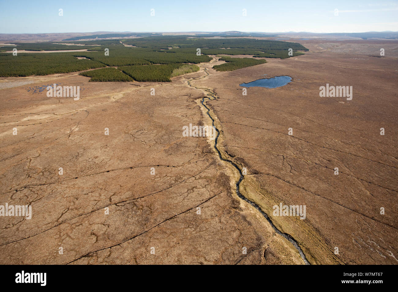 Aerial view of Forsinard Flows blanket bog, Forsinard, Caithness ...