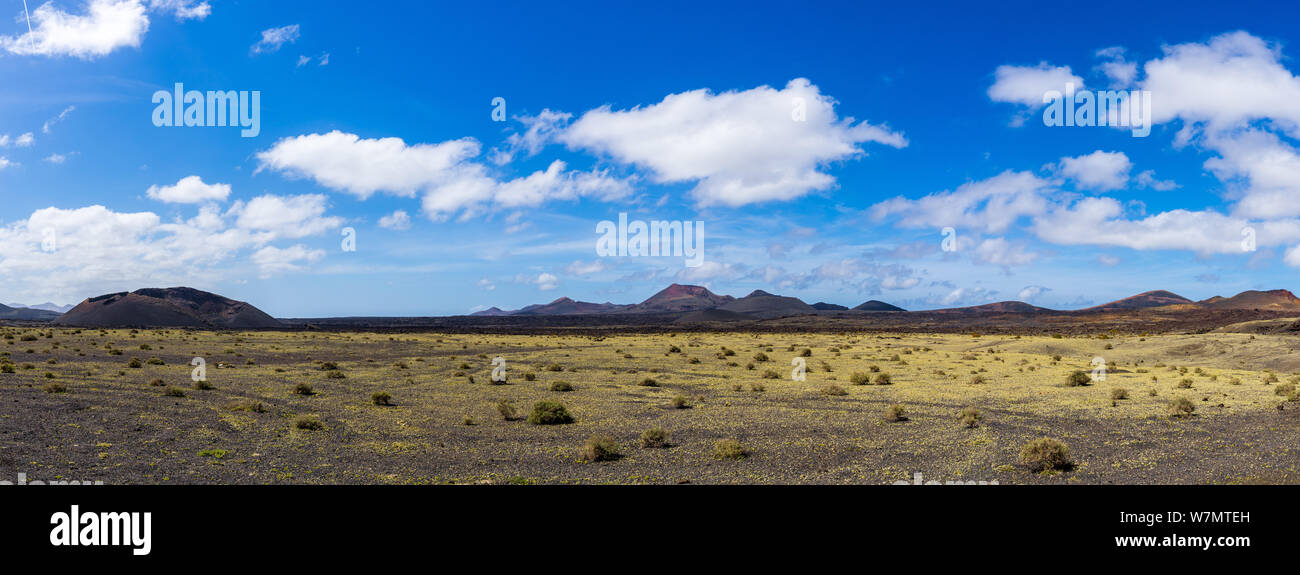 Spain, Lanzarote, XXL panorama of endless untouched volcanic nature ...