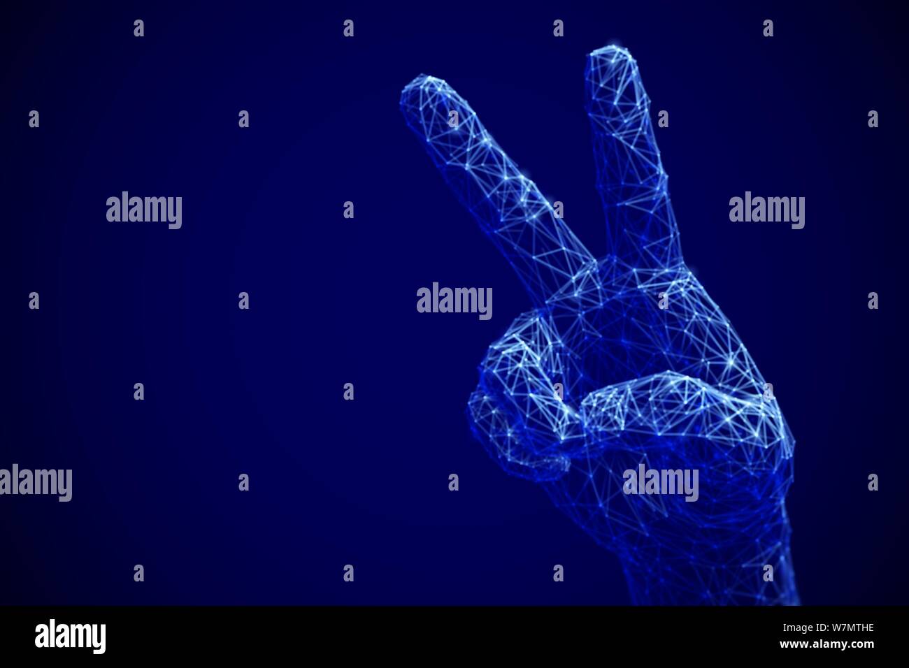 Artificial intelligence victory concept: digital 3D human or robot hand ...