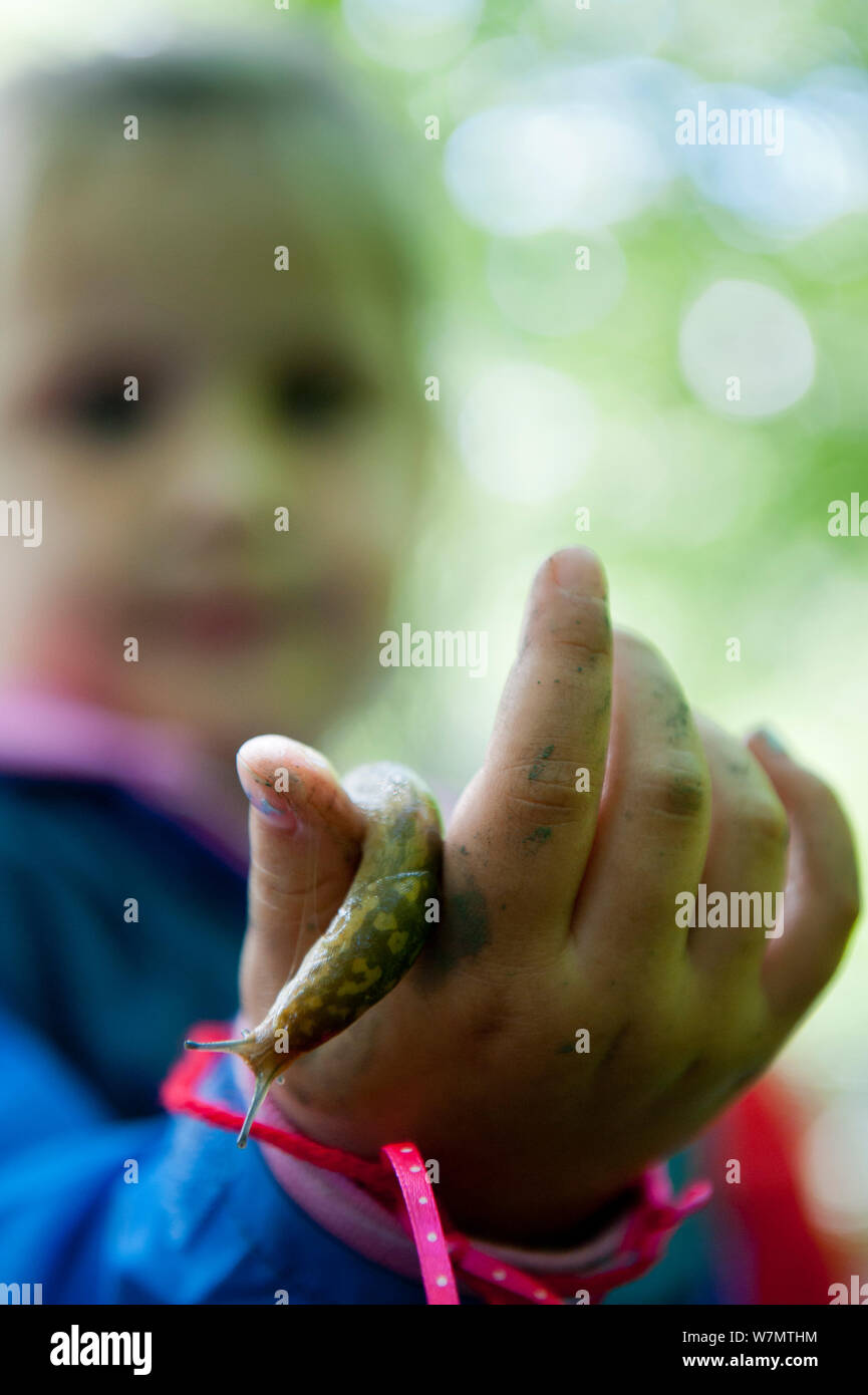 Child from Rowley View Nursery School holding slug in hand at the ...