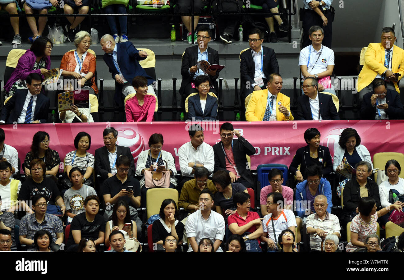 Hong Kong Chief Executive Lam Cheng Yuet-ngor, center, watches the ...