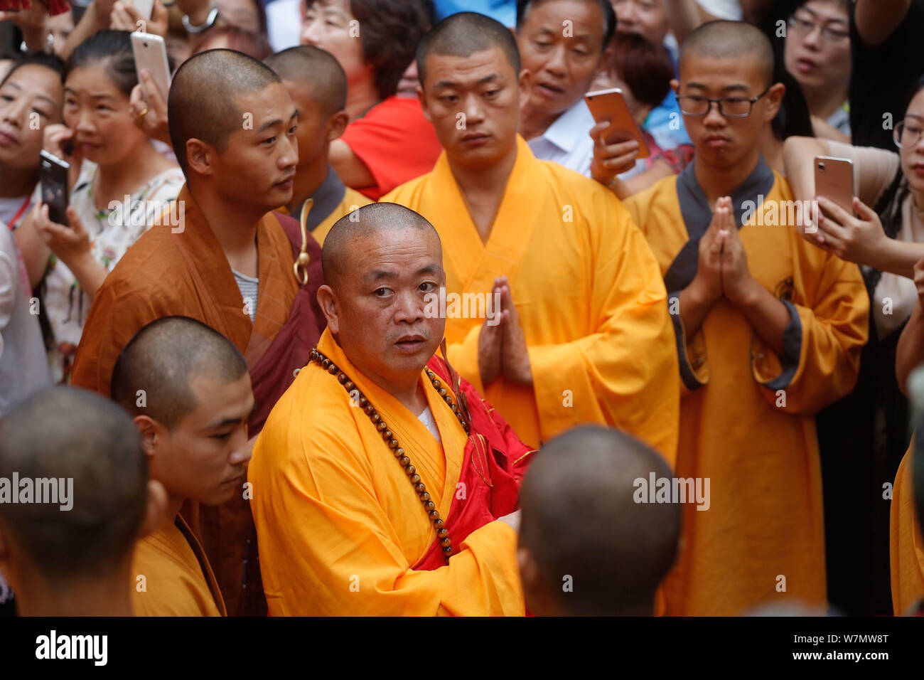 Shi Yongxin, left, abbot of Shaolin Temple, is pictured during the ...