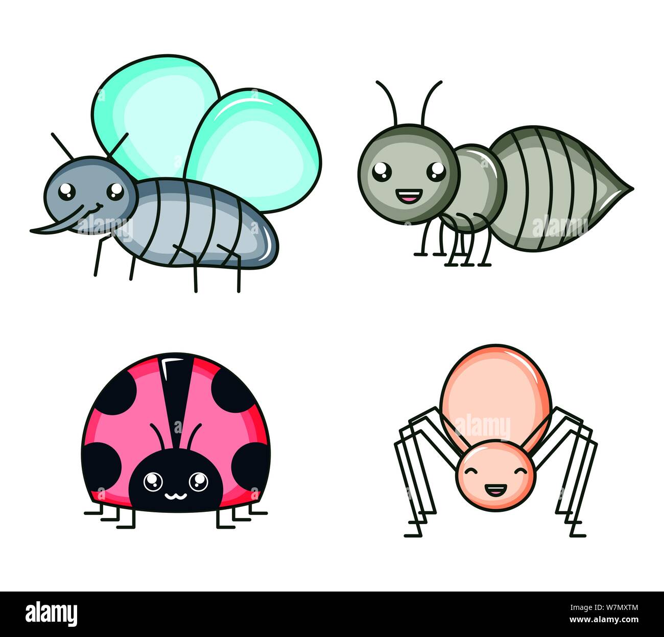 group of insects kawaii characters vector illustration design Stock ...