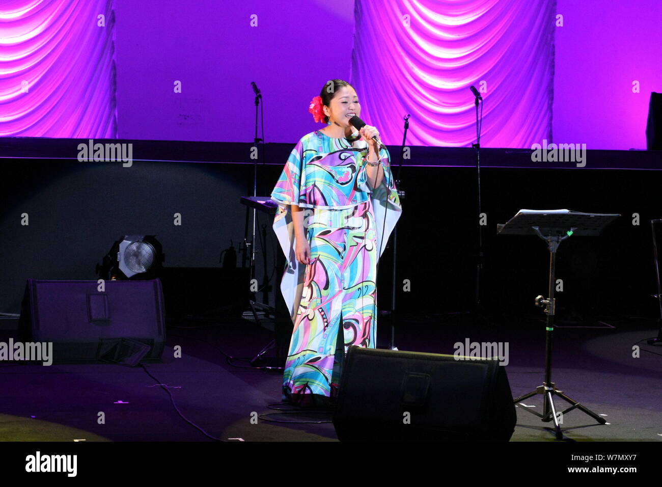 Japanese singer Rimi Natsukawa performs during a concert at the Taipei ...