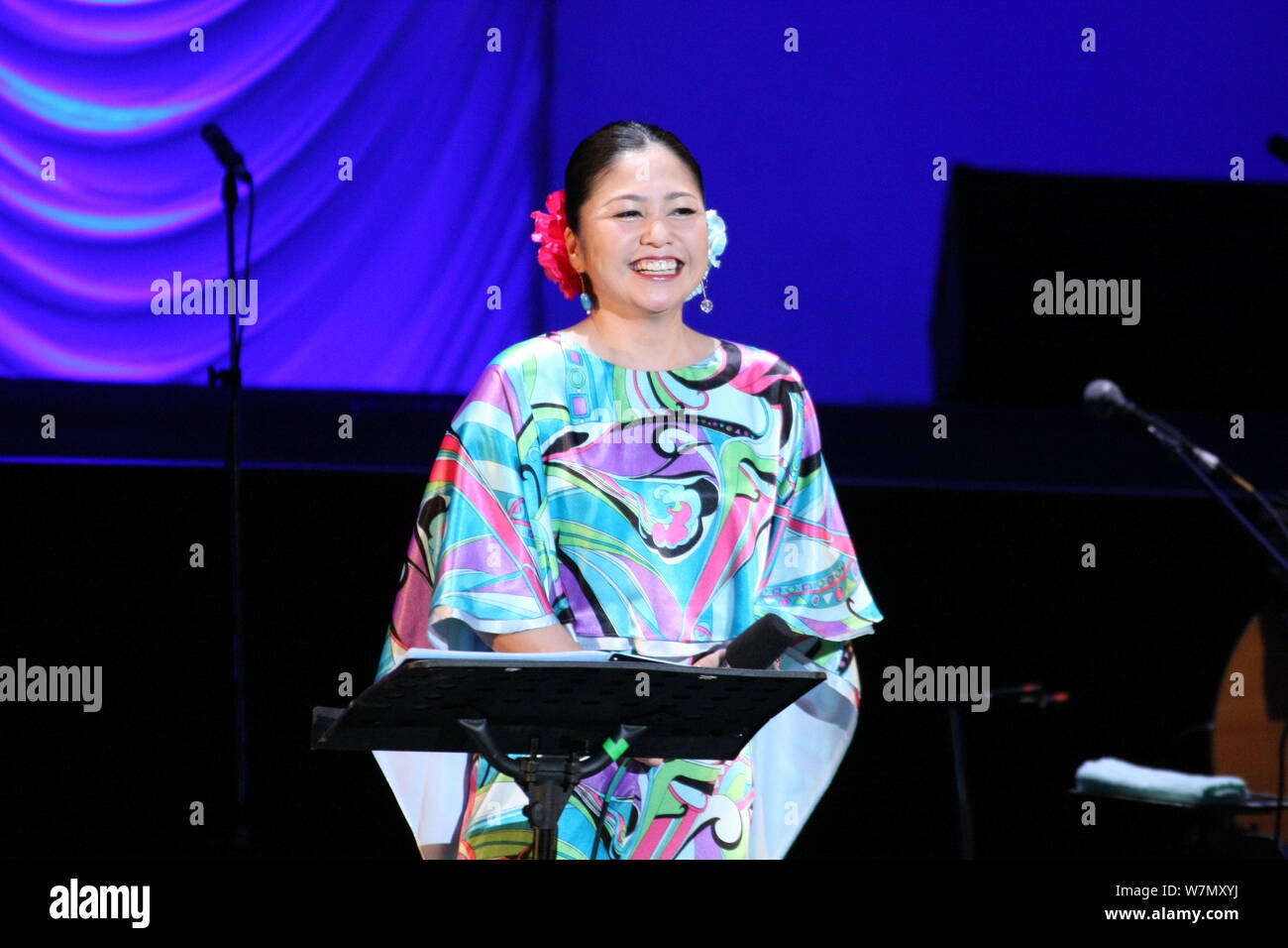 Japanese singer Rimi Natsukawa performs during a concert at the Taipei ...