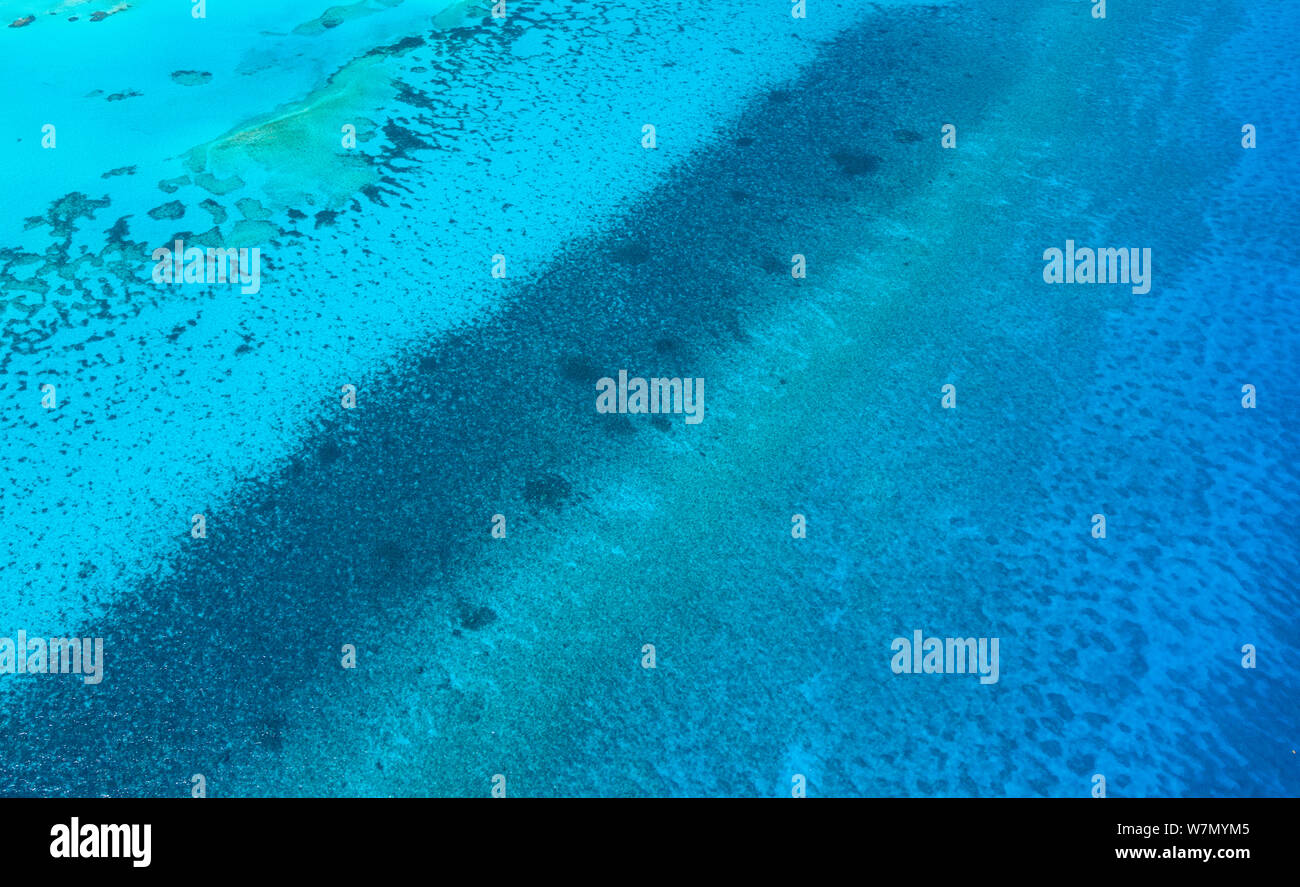 Aerial view of sandbanks off an island of the Bahamas archipelago ...