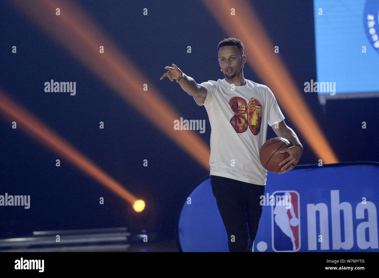 NBA star Stephen Curry of Golden State Warriors attends a fan meeting ...