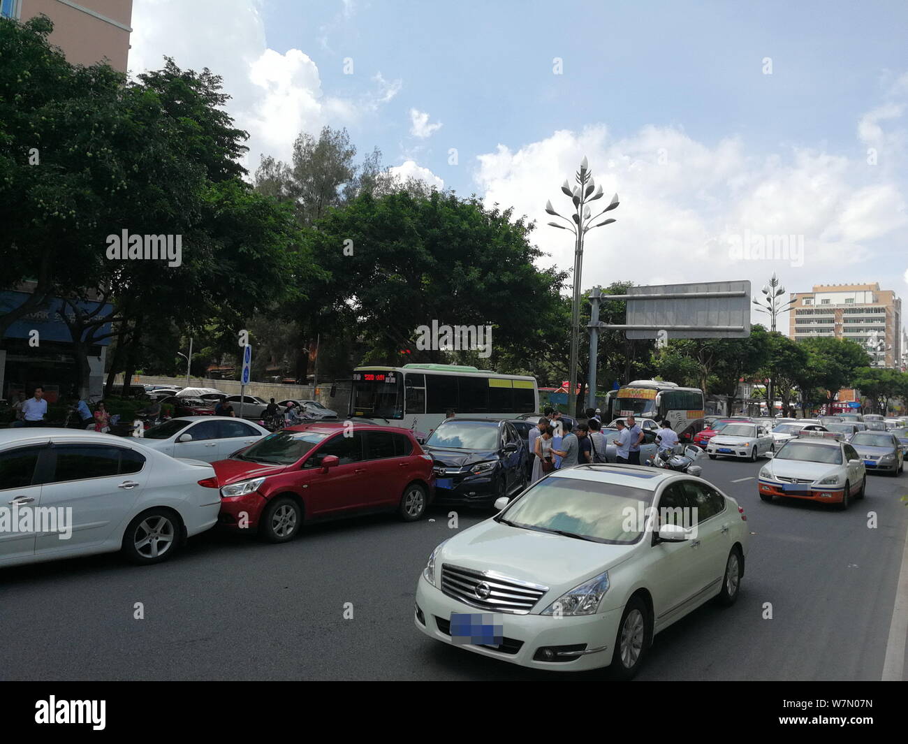 View of the accident site of a six-car pileup caused by a Maserati ...