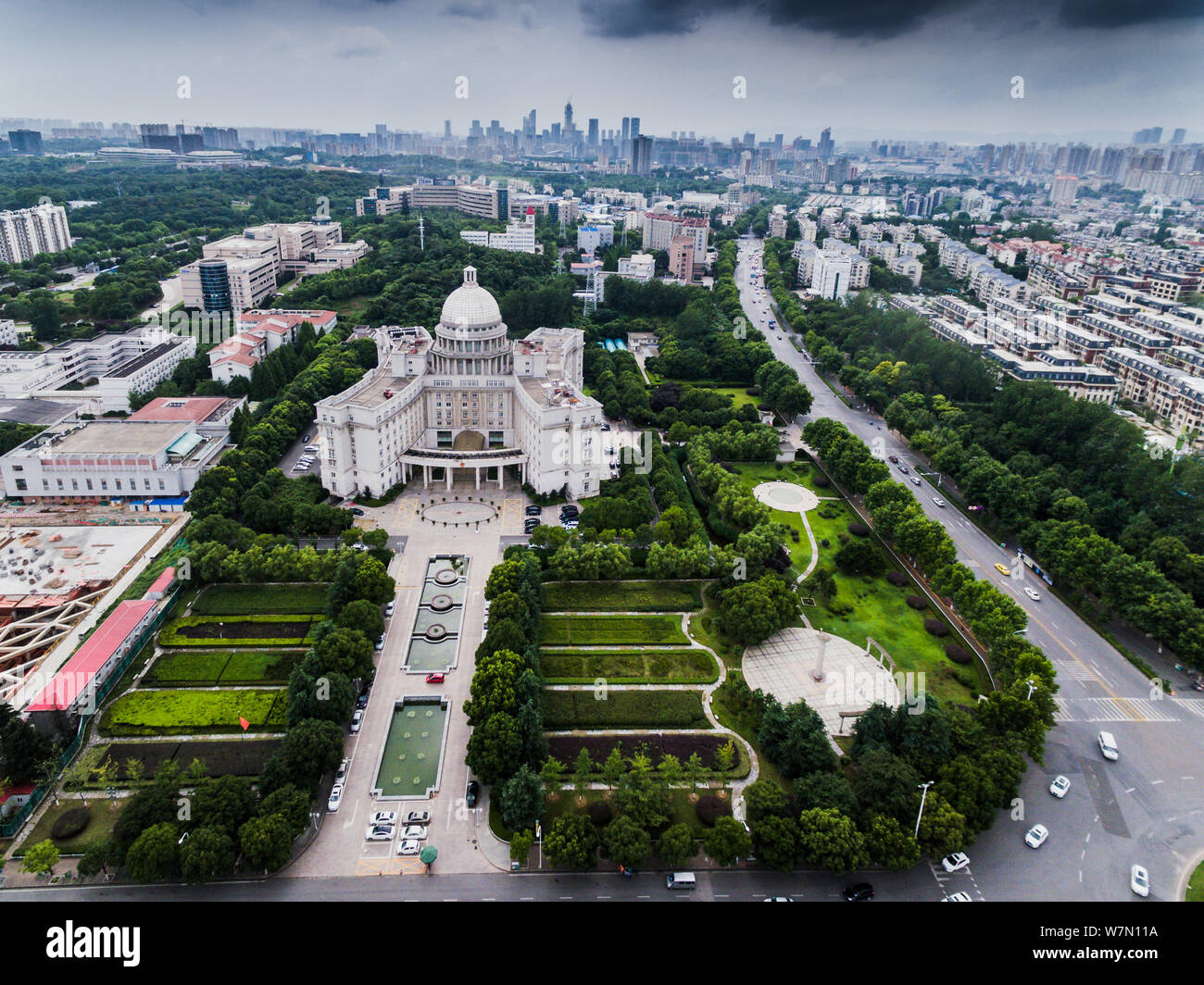 Aerial view of the government building of Yuhuatai District resembling ...