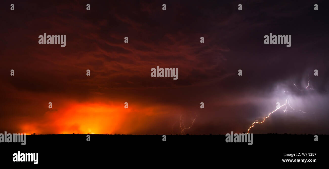 Storm over the Central Kalahari Game Reserve, lightning sstrikes are ...