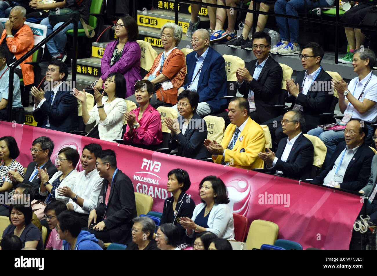Hong Kong Chief Executive Lam Cheng Yuet-ngor, center, watches the ...