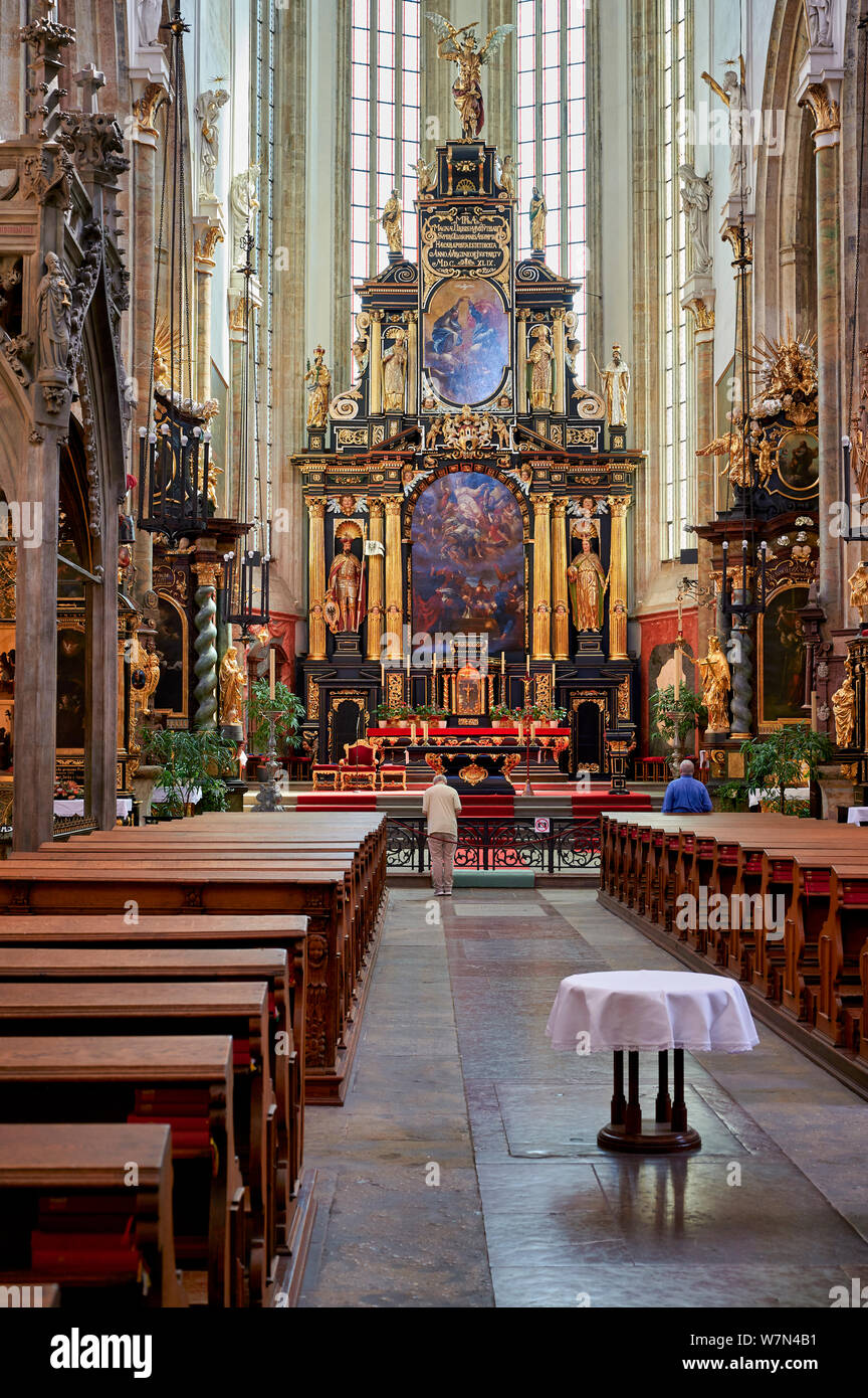 Prague Czech Republic. The interiors of the Gothic Church of Our Lady ...